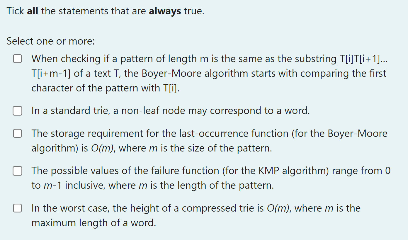 Solved Tick all the statements that are always true. Select | Chegg.com