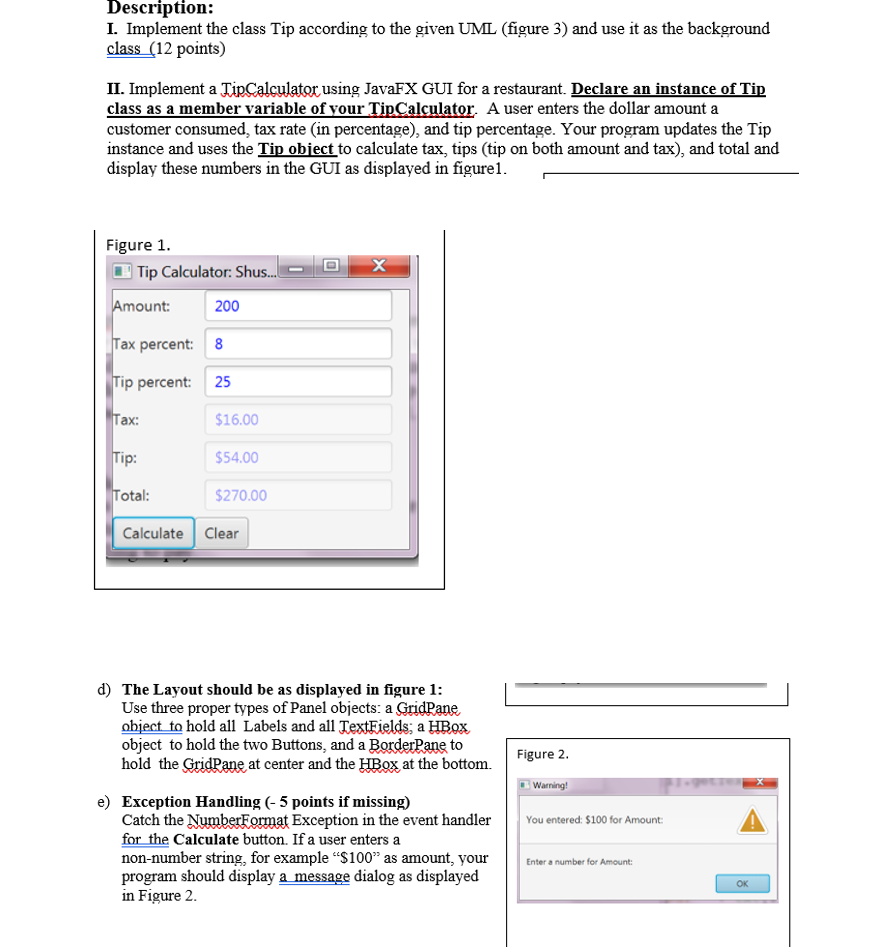 Solved Description: I. Implement the class Tip according to | Chegg.com