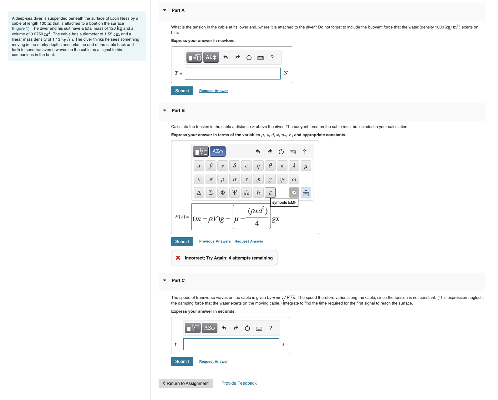Solved A deep-sea diver is suspended beneath the surface of | Chegg.com