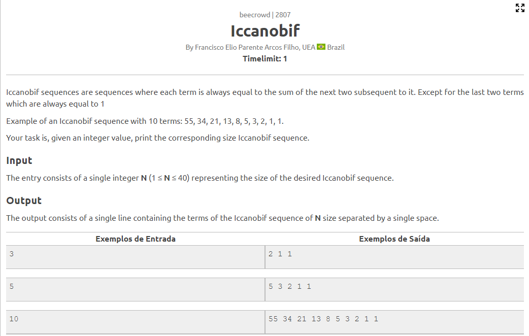 Solved 2807 BEECROWD IN JAVA Iccanobif sequences are | Chegg.com