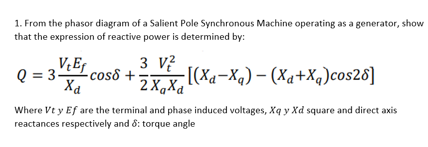 Solved 1. From the phasor diagram of a Salient Pole | Chegg.com