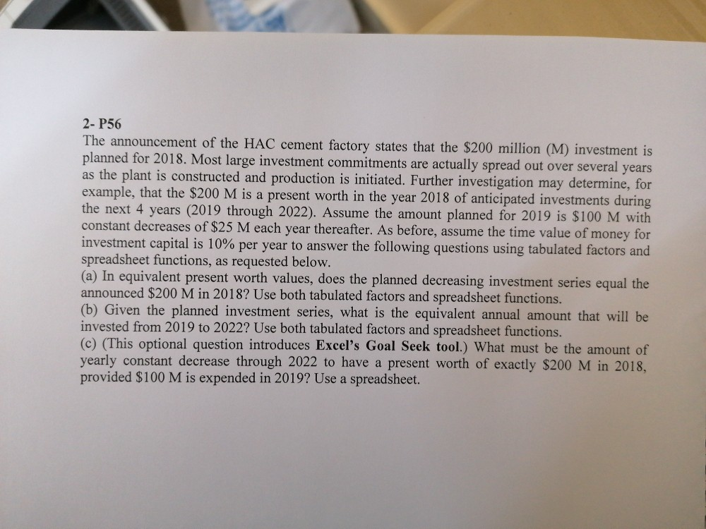 Solved 2-P56 The announcement of the HAC cement factory | Chegg.com