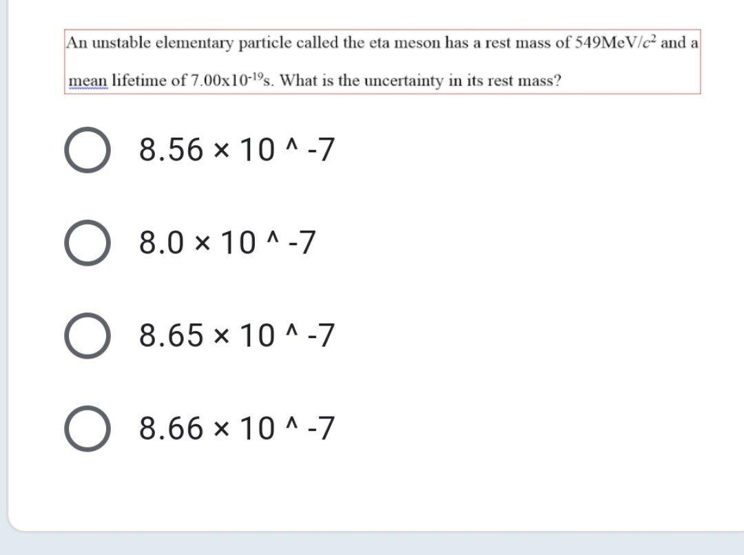 Solved An unstable elementary particle called the eta meson | Chegg.com