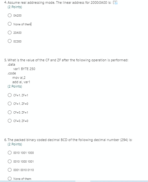 Solved 4. Assume real addressing mode. The linear address | Chegg.com
