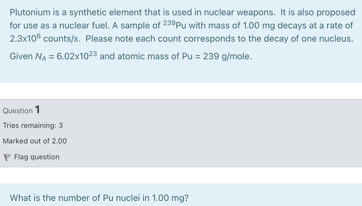 Solved Plutonium is a synthetic element that is used in | Chegg.com