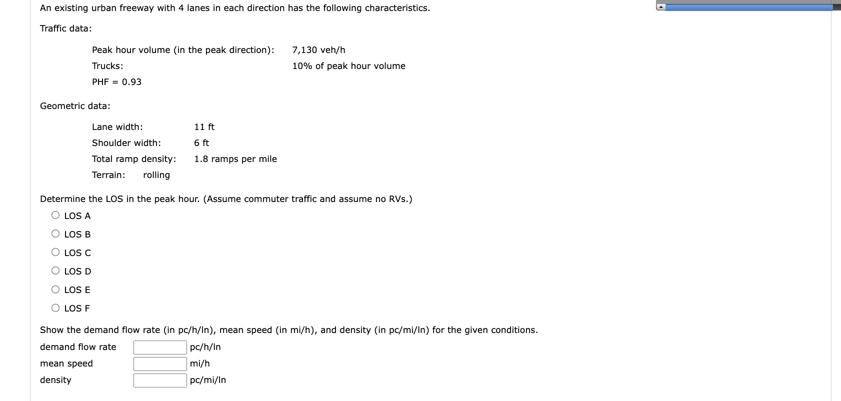 Solved An existing urban freeway with 4 ﻿lanes in each | Chegg.com