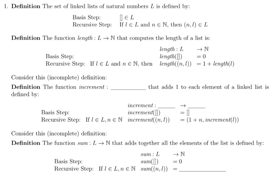 1. Definition The set of linked lists of natural | Chegg.com