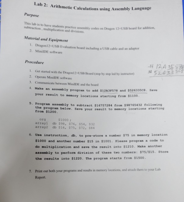 . Arithmetic Calculations using Assembly Language | Chegg.com
