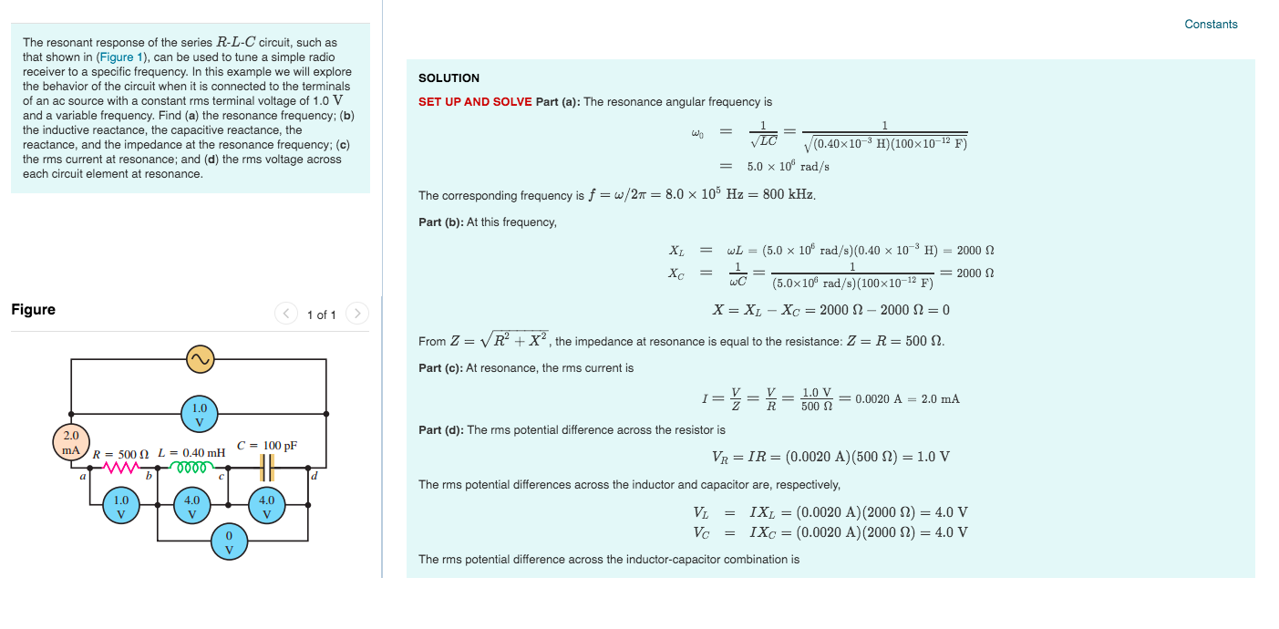 Solved Constants The resonant response of the series R-L-C | Chegg.com