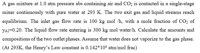 Solved A gas mixture at 1.0 atm pressure abs containing air | Chegg.com