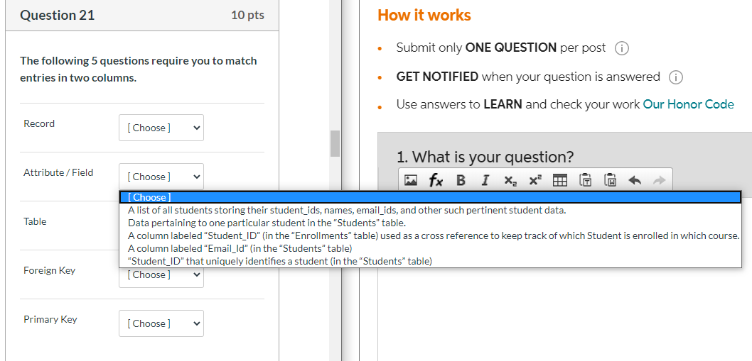 Solved Question 21 10 pts How it works Submit only ONE | Chegg.com