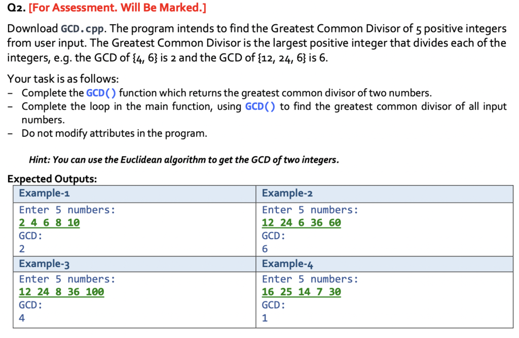 Solved Q2. [For Assessment. Will Be Marked.] Download GCD. | Chegg.com
