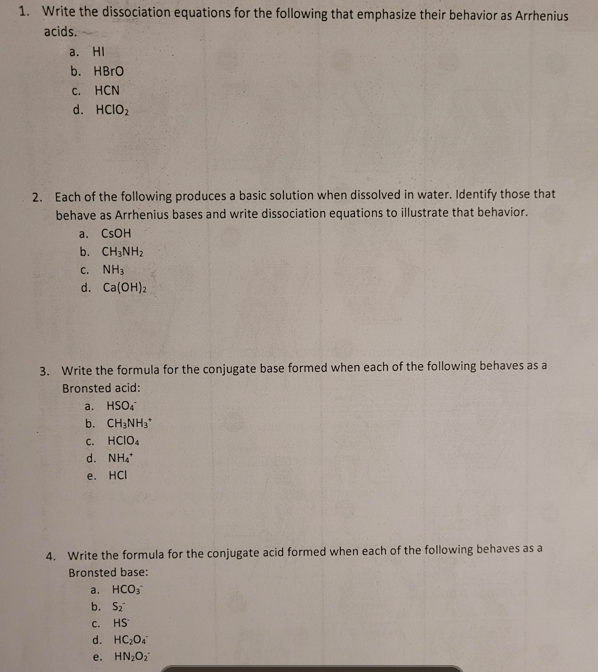 Solved 1 Write The Dissociation Equations For The Following