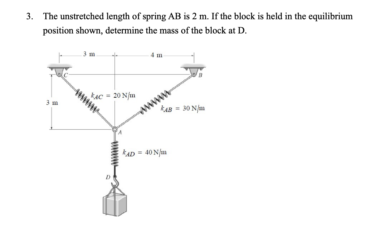 Solved 3. The unstretched length of spring AB is 2 m. If the | Chegg.com