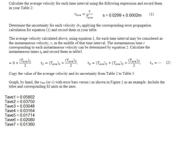 Calculate the average velocity for each time interval | Chegg.com