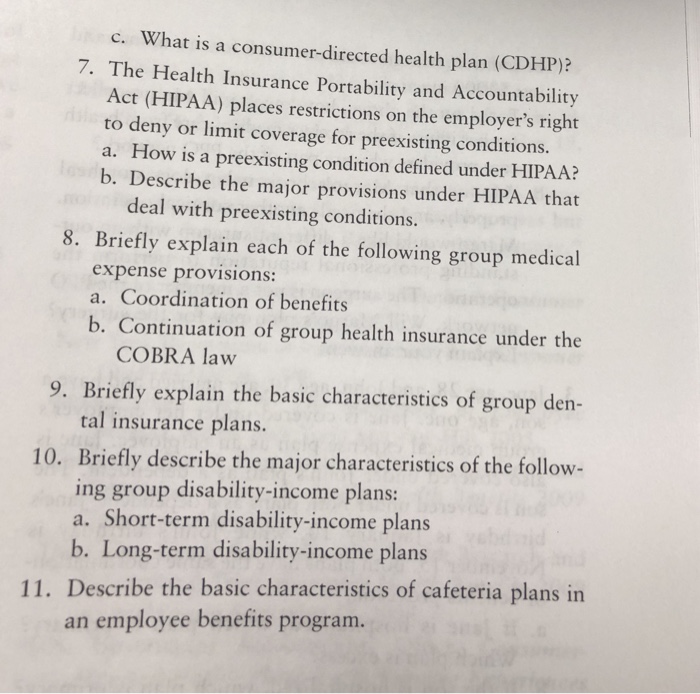 Solved c. What is a consumer-directed health plan (CDHP)? 7. | Chegg.com