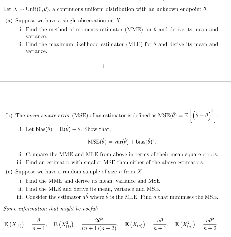 Solved Let X Unif(0,0), a continuous uniform distribution | Chegg.com