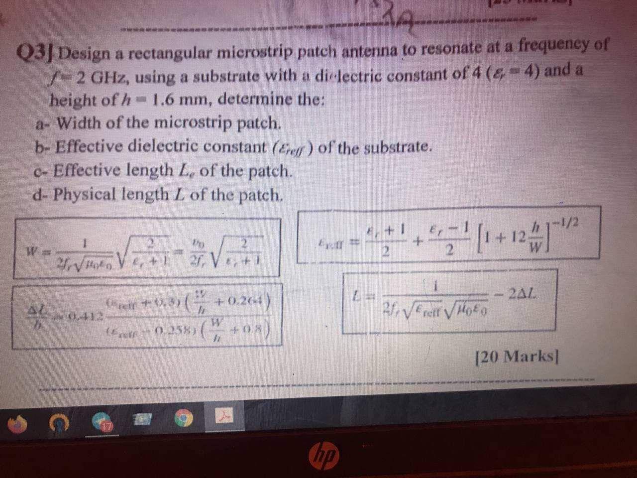 Solved ---- Q3] Design a rectangular microstrip patch | Chegg.com