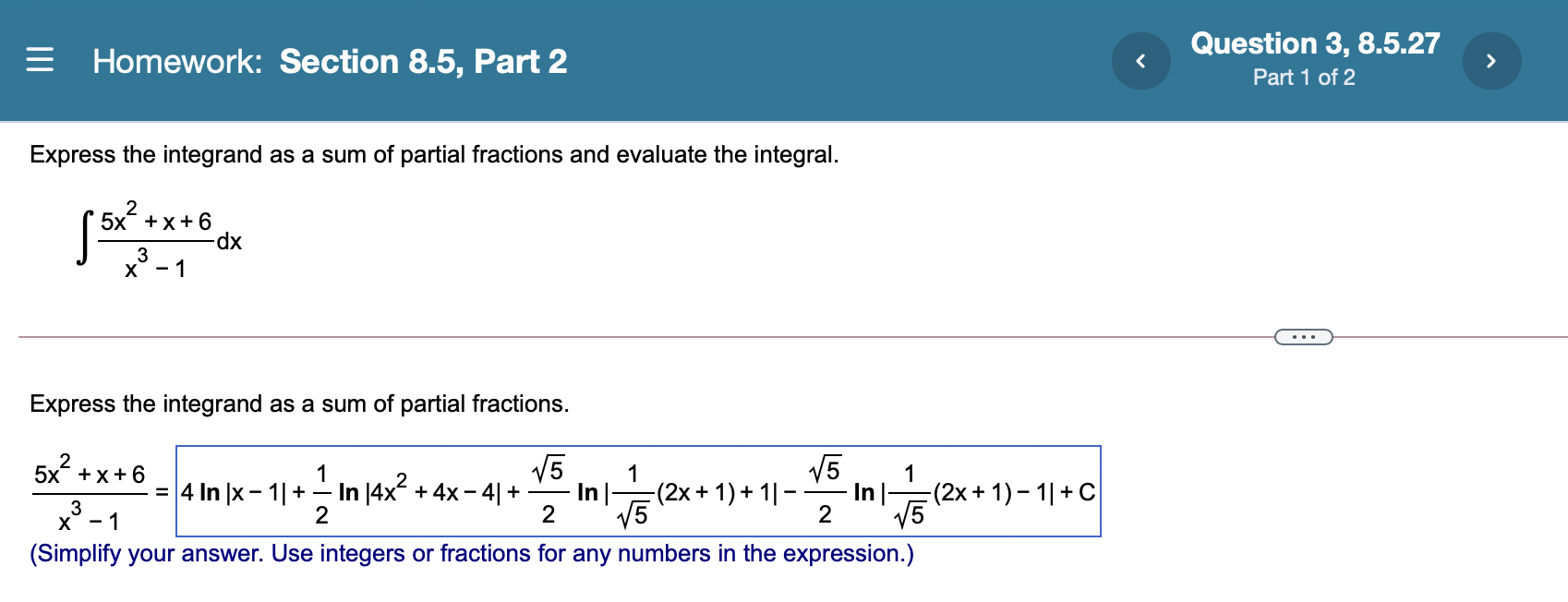 Solved Homework: Section 8.5, Part 2 Question 3, 8.5.27 Part | Chegg.com