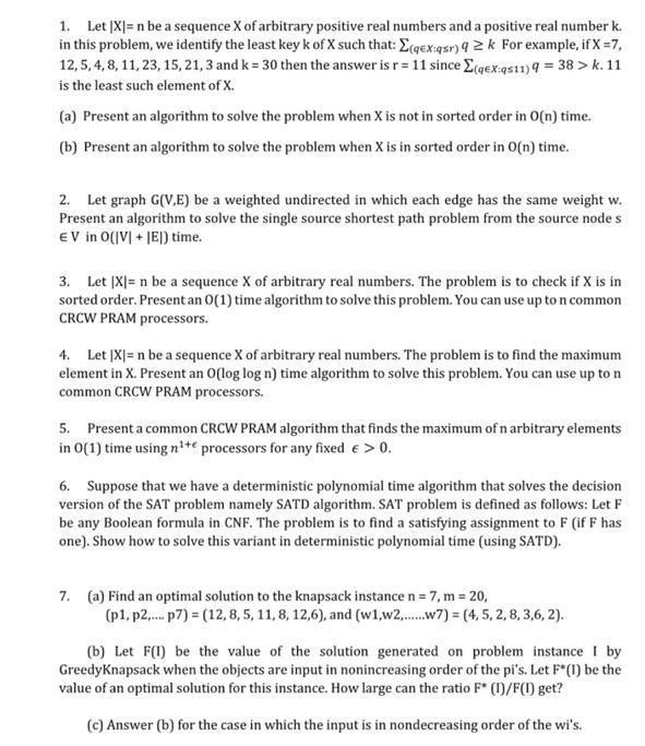 1. Let XI= n be a sequence X of arbitrary positive | Chegg.com