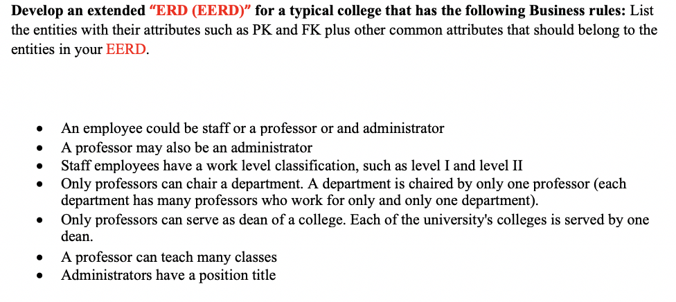 Develop an extended "ERD (EERD)" for a typical | Chegg.com