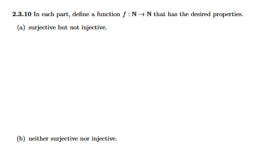 2.3.10 ﻿In each part, define a function f:N→N ﻿that | Chegg.com