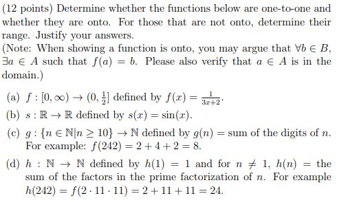 Solved (12 points) Determine whether the functions below are | Chegg.com