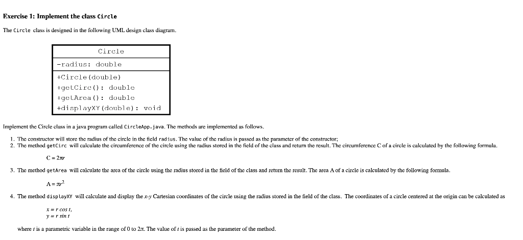 Solved Exercise 1: Implement the class Circle The Circle | Chegg.com