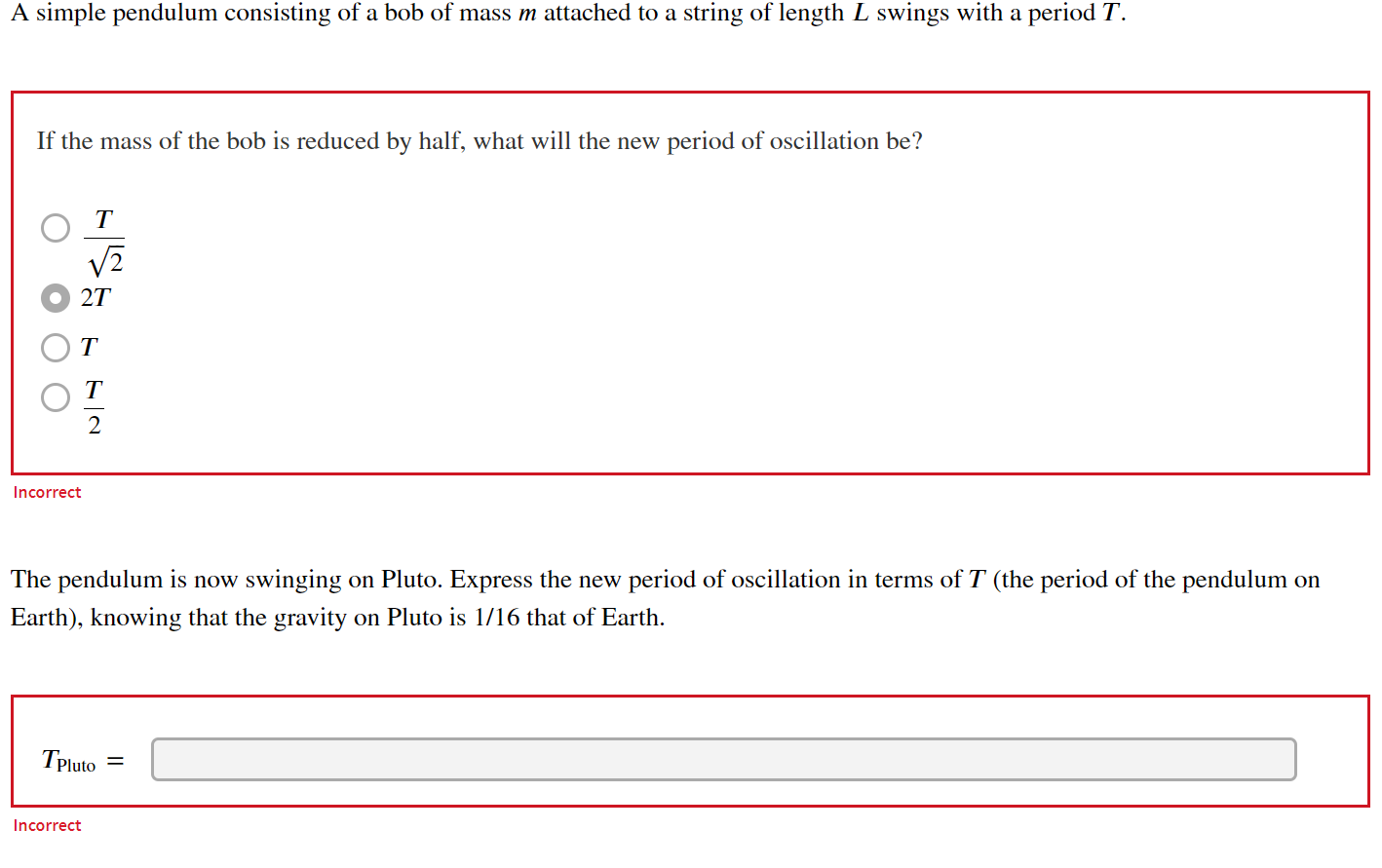 Solved A simple pendulum consisting of a bob of mass m | Chegg.com