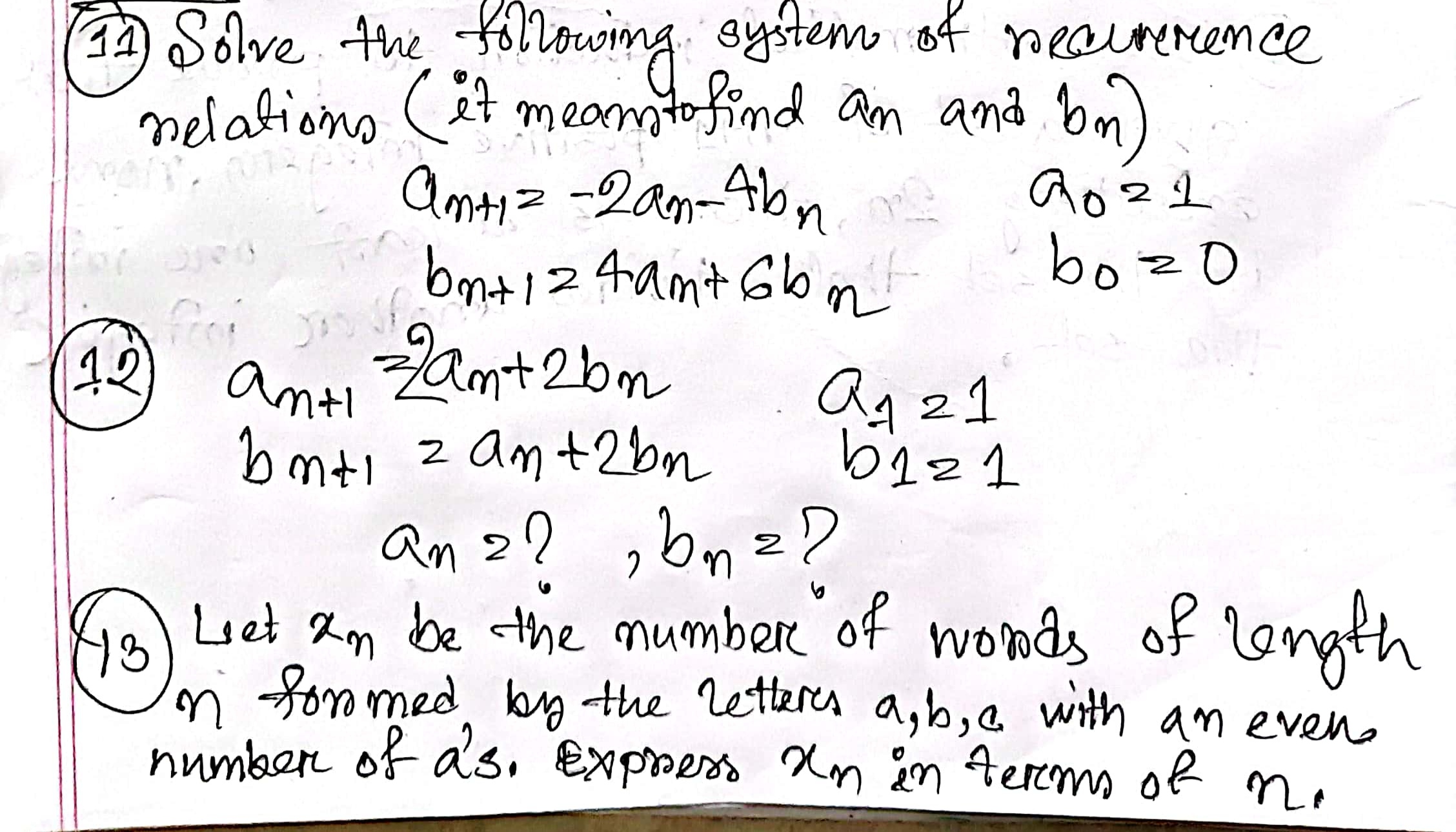 Solved 11) Solve the following system of recurerence | Chegg.com