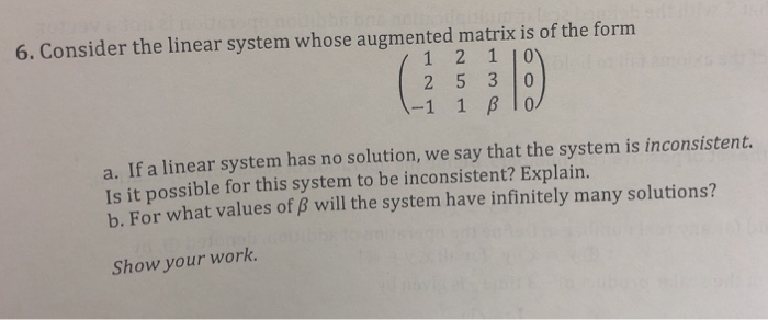 Solved 6. Consider the linear system whose augmented matrix | Chegg.com