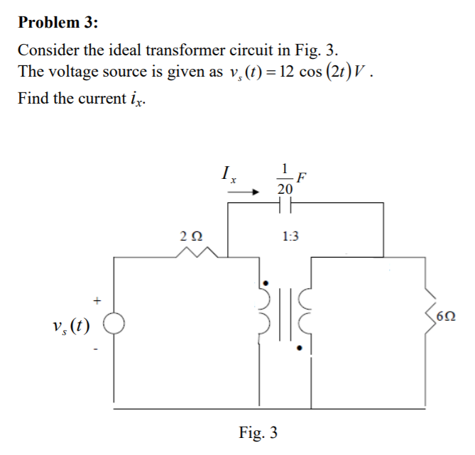 Solved Problem 3: Consider the ideal transformer circuit in | Chegg.com