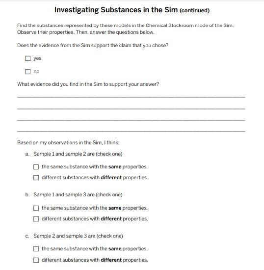 Solved Investigating Substances in the Sim Part 1: | Chegg.com