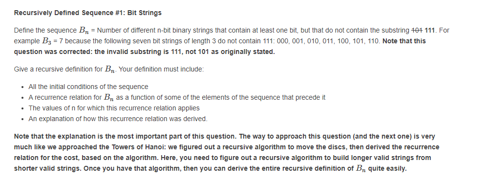 Solved Recursively Defined Sequence 1 Bit Strings Define