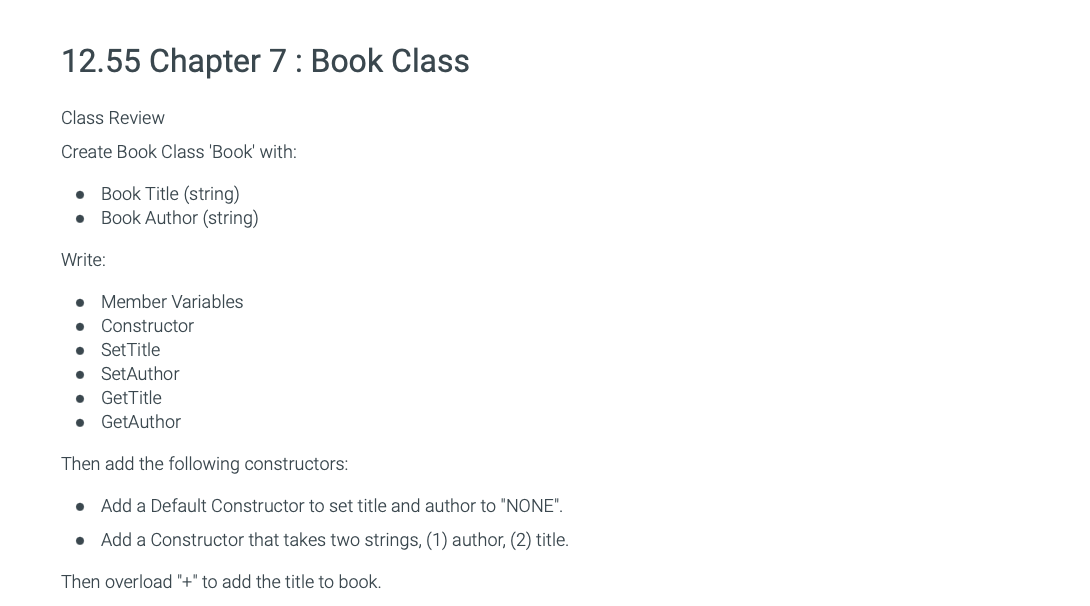 Solved 12.55 Chapter 7: Book Class Class Review Create Book | Chegg.com