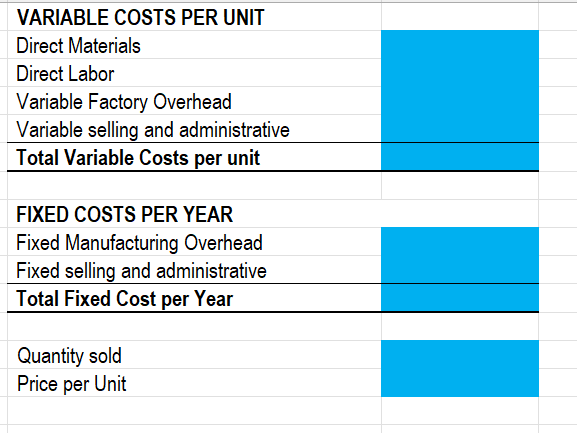 Solved Accounting Variable Costs per unit: Direct | Chegg.com