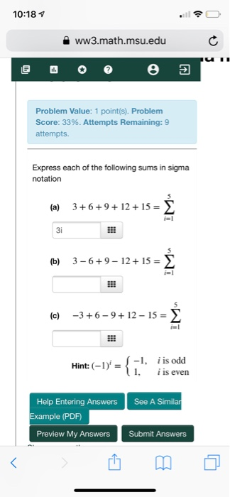 Solved 10:18 a ww3.math.msu.edu Problem Value: 1 point(s). | Chegg.com