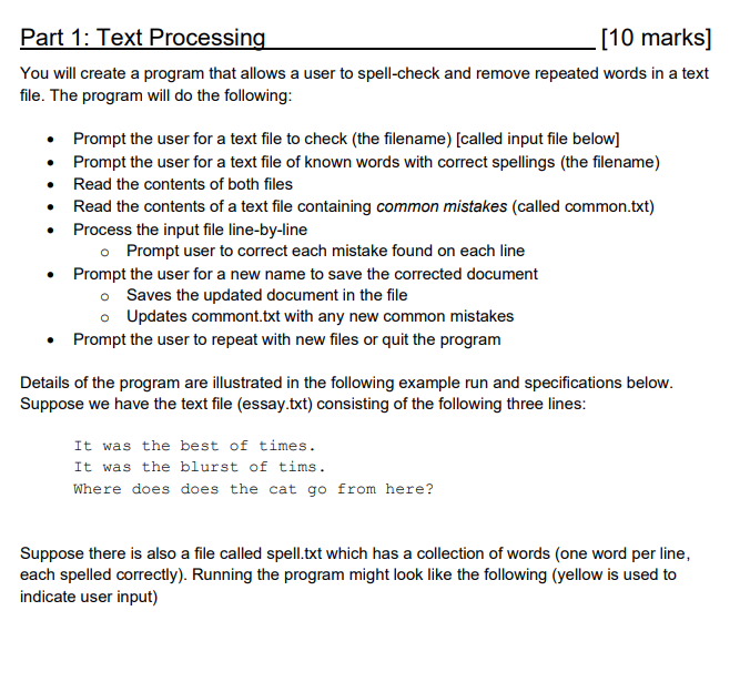 Solved Part 1: Text Processing [10 marks] You will create a | Chegg.com