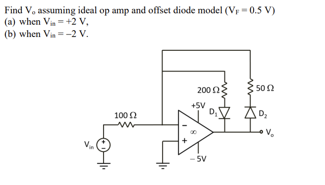 Solved Find Vo assuming ideal op amp and offset diode model | Chegg.com