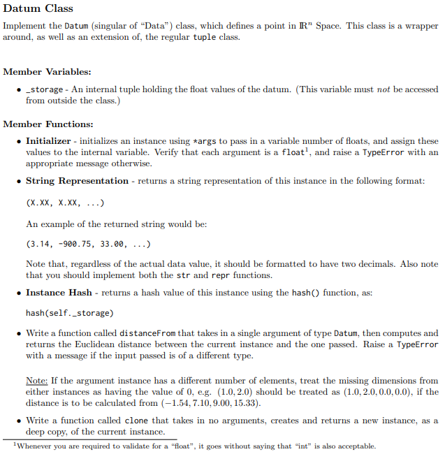 Datum Class Implement the Datum (singular of "Data") | Chegg.com