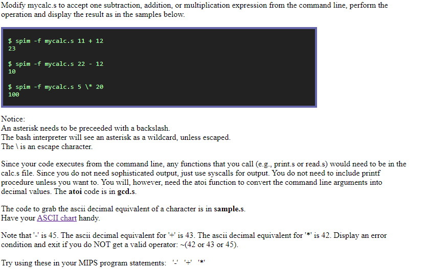 Solved Modify mycalc.s to accept one subtraction, addition, | Chegg.com