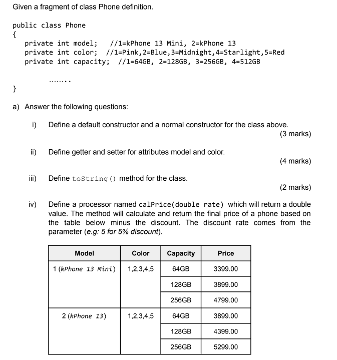 Solved Given a fragment of class Phone definition. public | Chegg.com