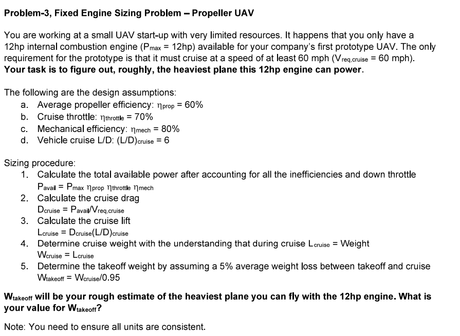 Solved Problem-3, Fixed Engine Sizing Problem - Propeller | Chegg.com