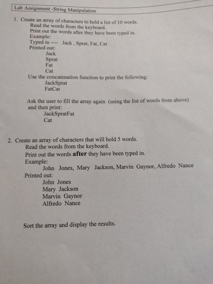 Solved Lab Assignment -String Manipulation 1. Create an | Chegg.com