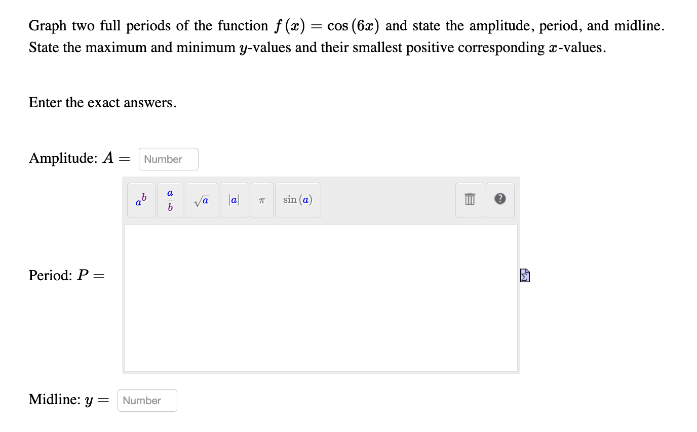 Solved Graph two full periods of the function f(x)=cos(6x) | Chegg.com