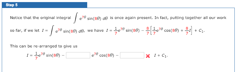 Solved Step 5 Notice that the original integral e78 sin(80) | Chegg.com
