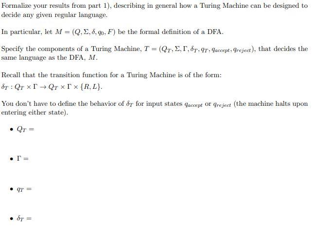 Solved Formalize your results from part 1), describing in | Chegg.com