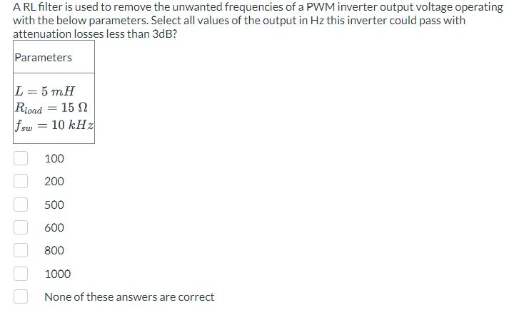Solved A RL filter is used to remove the unwanted | Chegg.com