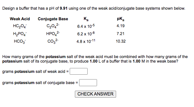Solved Design a buffer that has a pH of 9.91 using one of | Chegg.com
