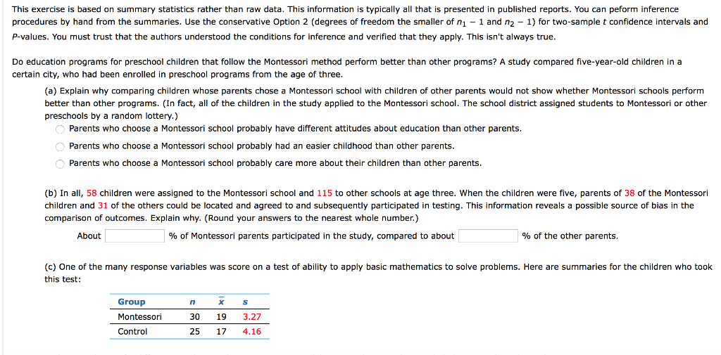 Solved This exercise is based on summary statistics rather | Chegg.com